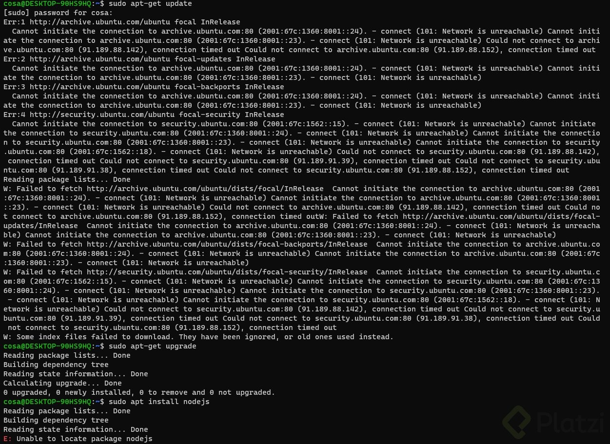 Hola, no puedo instalar Node Js. Cuando ingreso “sudo apt install ... Hola, no puedo instalar Node Js. Cuando ingreso “sudo apt install ...